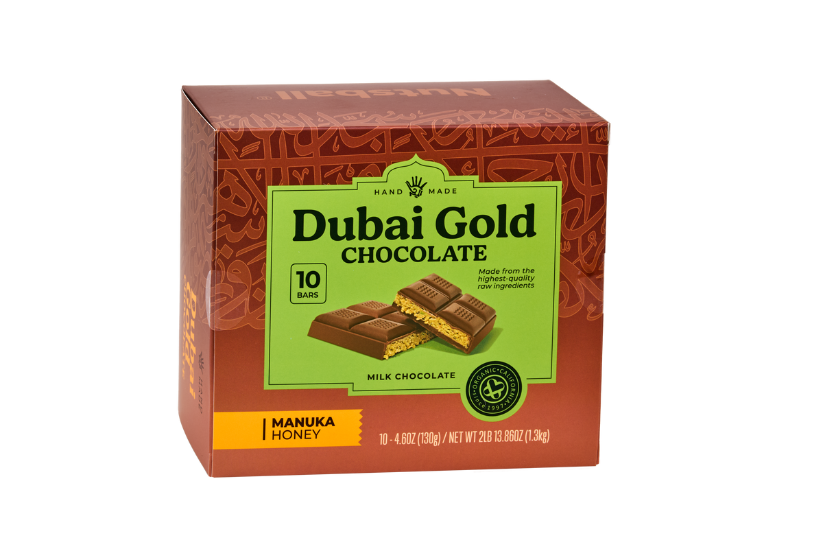 DUBAI GOLD Milk Chocolate Bar 10-130g / 1,3 kg – Organic California